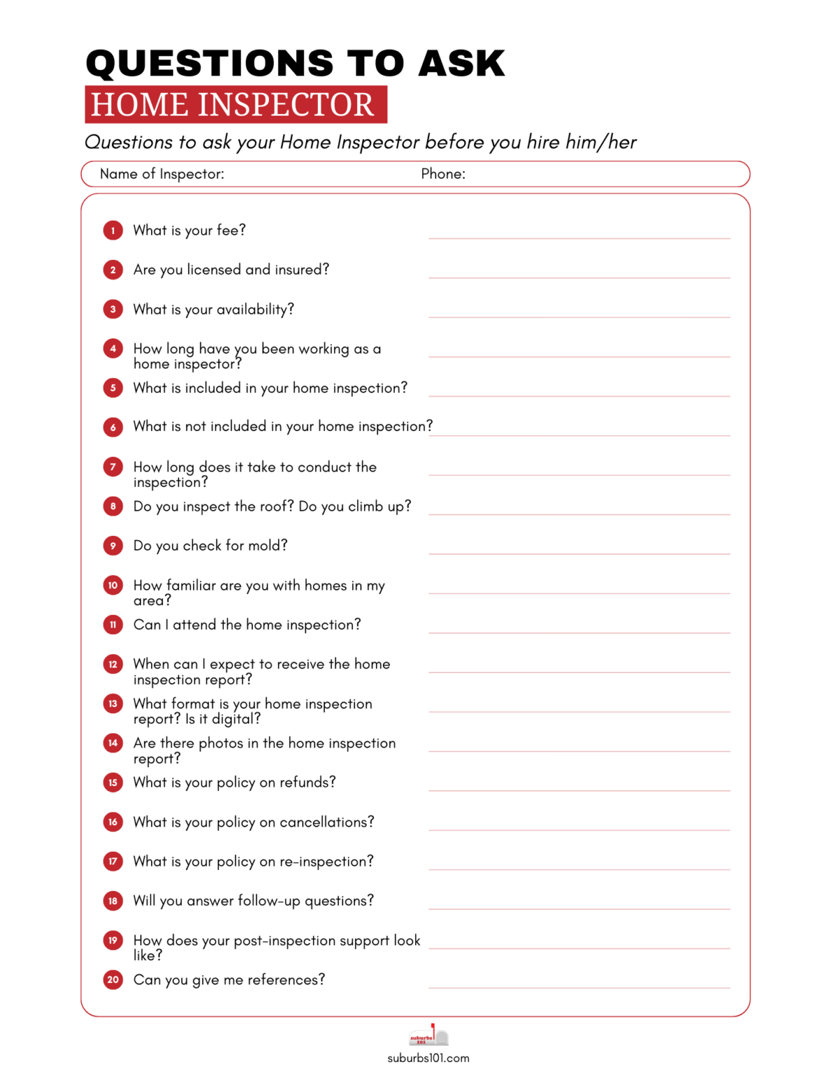 20 Questions To Ask Your Home Inspector Before Hiring Them - Suburbs 101