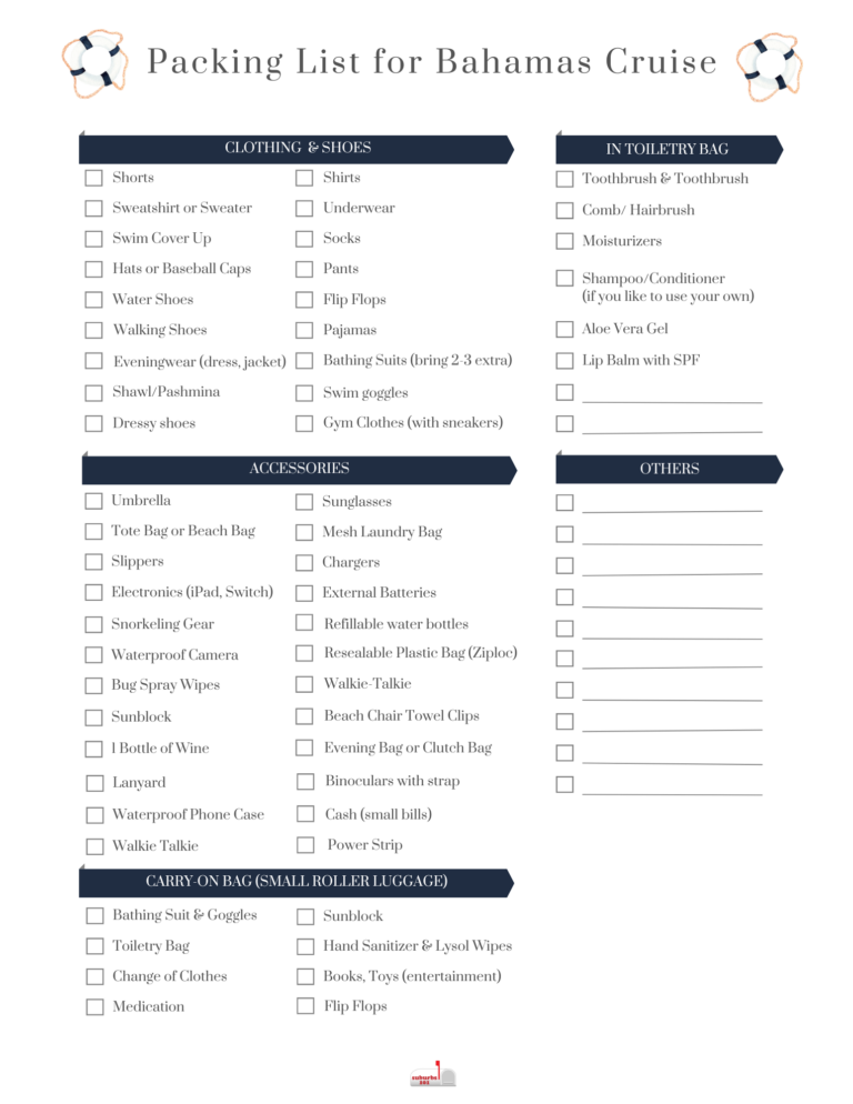 Cruise Checklist Printables - Suburbs 101